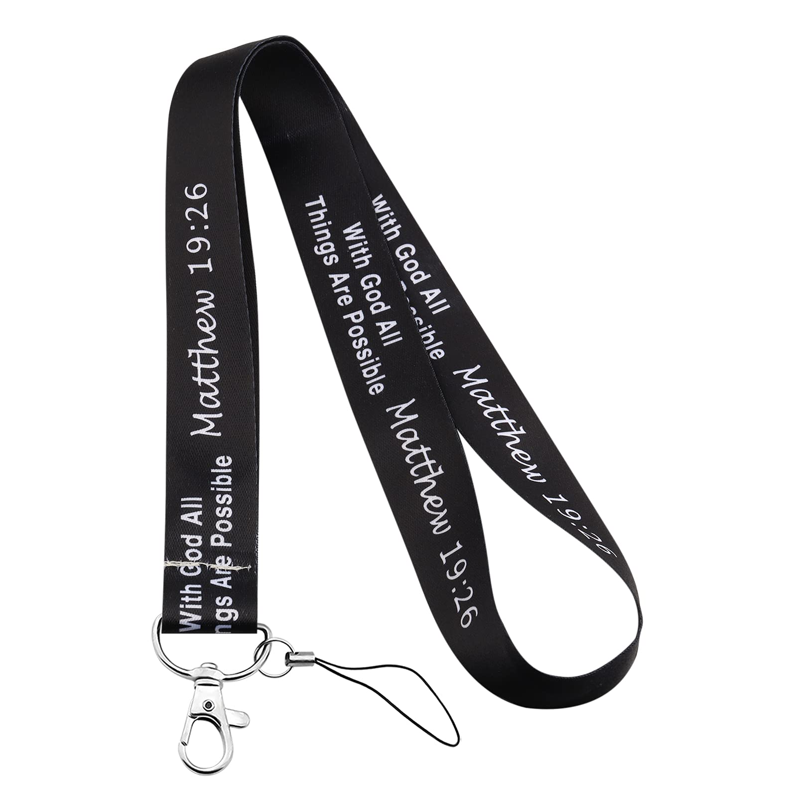 LQRI Christian Lanyard ID Holder Keychain Bible Verse Matthew 19:26 Gift With God All Things Are Possible Gift Clip Charm Catholic Gift Religious Baptized Jewelry (Black)