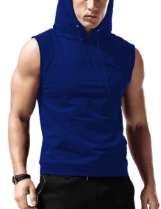 aixdir sleeveless shirts for men casual hoodie tank tops gym workout with pocket royal blue l