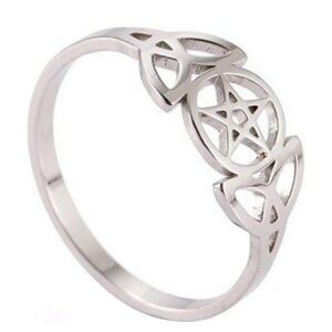 fantasy forge jewelry triple goddess ring womens silver stainless steel star crescent moon band sizes 6-10 (10)