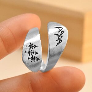 Mountain and Trees Cute Wrap Rings for Women Finger Band Statement Vintage Silver Plated Middle Tail Ring Wide Hypoallergenic Expandable Adjustable Cute Engagement Promise Dainty Mother Gifts Birthday