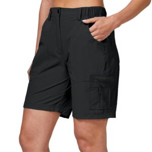 chinfun women's stretch cargo shorts lightweight hiking shorts quick dry golf shorts water resistant with 6 pockets black m