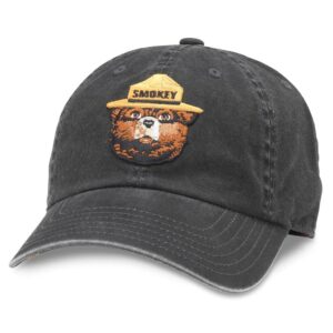 american needle smokey bear adjustable buckle strap baseball hat, new raglin collection, black (36670a-sbear-blk)