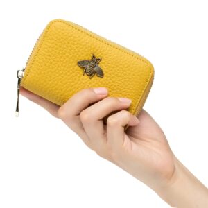 imeetu RFID Credit Card Holder, Small Leather Zipper Card Case Wallet for Women(Yellow)