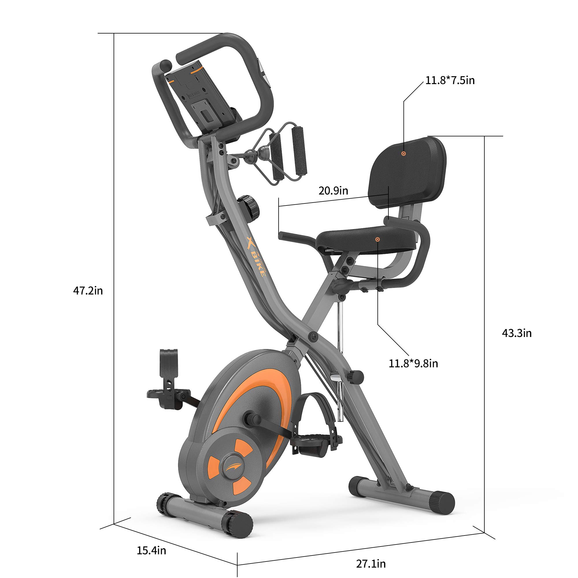 leikefitness Folding Stationary Bike Recumbent Exercise Bike w/Arm Resistance Bands-Pulse Sensor-LCD Monitor and Easy to Assemble Indoor Cycling Bike 2280 (GREY)