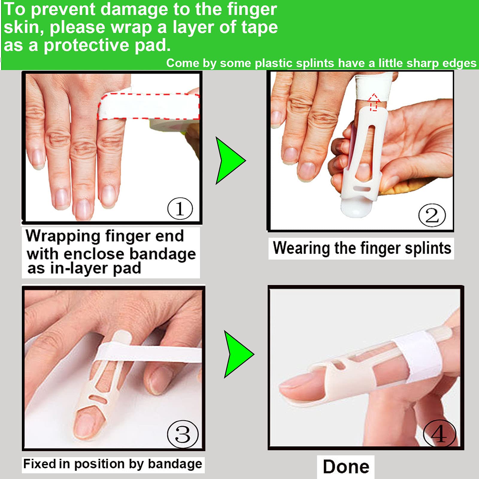 Reppkyh Big Finger Splints, Mallet Brace Large Size Plastic Support, Immobilizer Joint Protection Injury Finger,osteoarthritis, and pain (1 Set(3Pcs)), White Splints