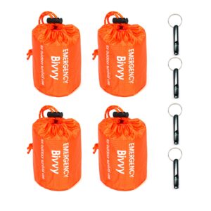 gogood 4 pack emergency bag survival bivvy sack with whistles, lightweight portable emergency supplies for outdoor camping hiking keep warm after earthquakes, hurricanes disasters