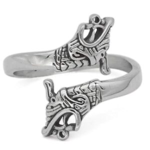 fantasy forge jewelry norse wolves geri freki ring mens womens silver stainless steel viking wolf band sizes 9-13 (11)