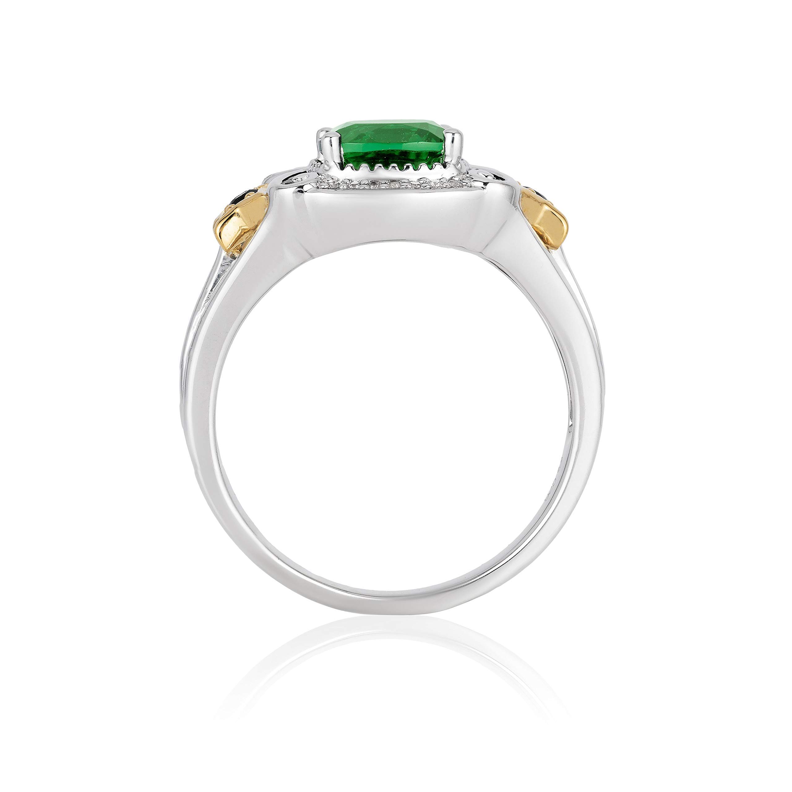 Jewelili Enchanted Disney Fine Jewelry 14K Yellow Gold Over Sterling Silver Cushion Created Emerald and Natural White Round Diamond Accent Tinkerbell Star Ring, Size 9