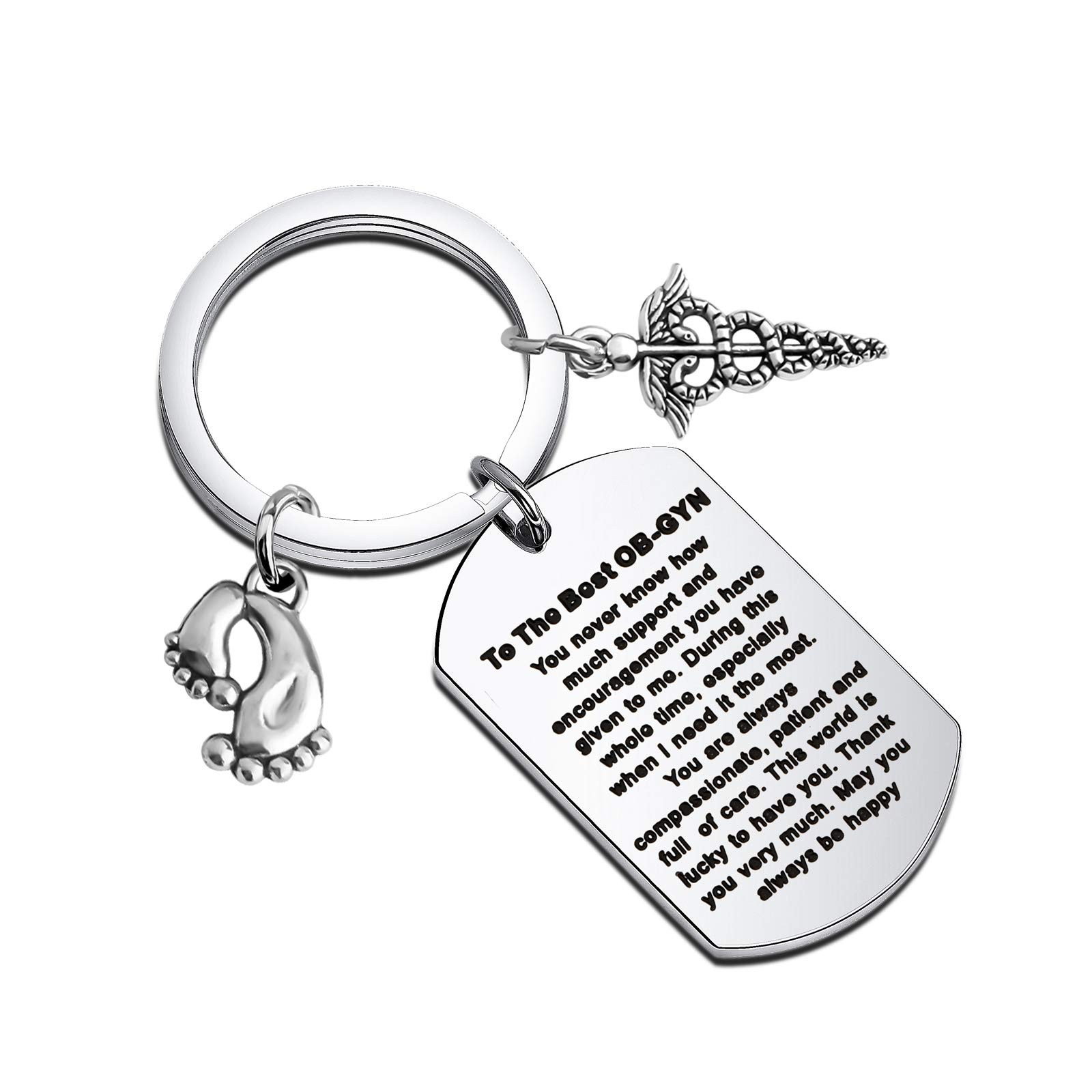 UJIMS OBGYN Appreciation Gift Gynecologist Keychain with Baby Footprint Charm Thank You Jewelry for Delivery Nurse (Gynecologist Keychain)