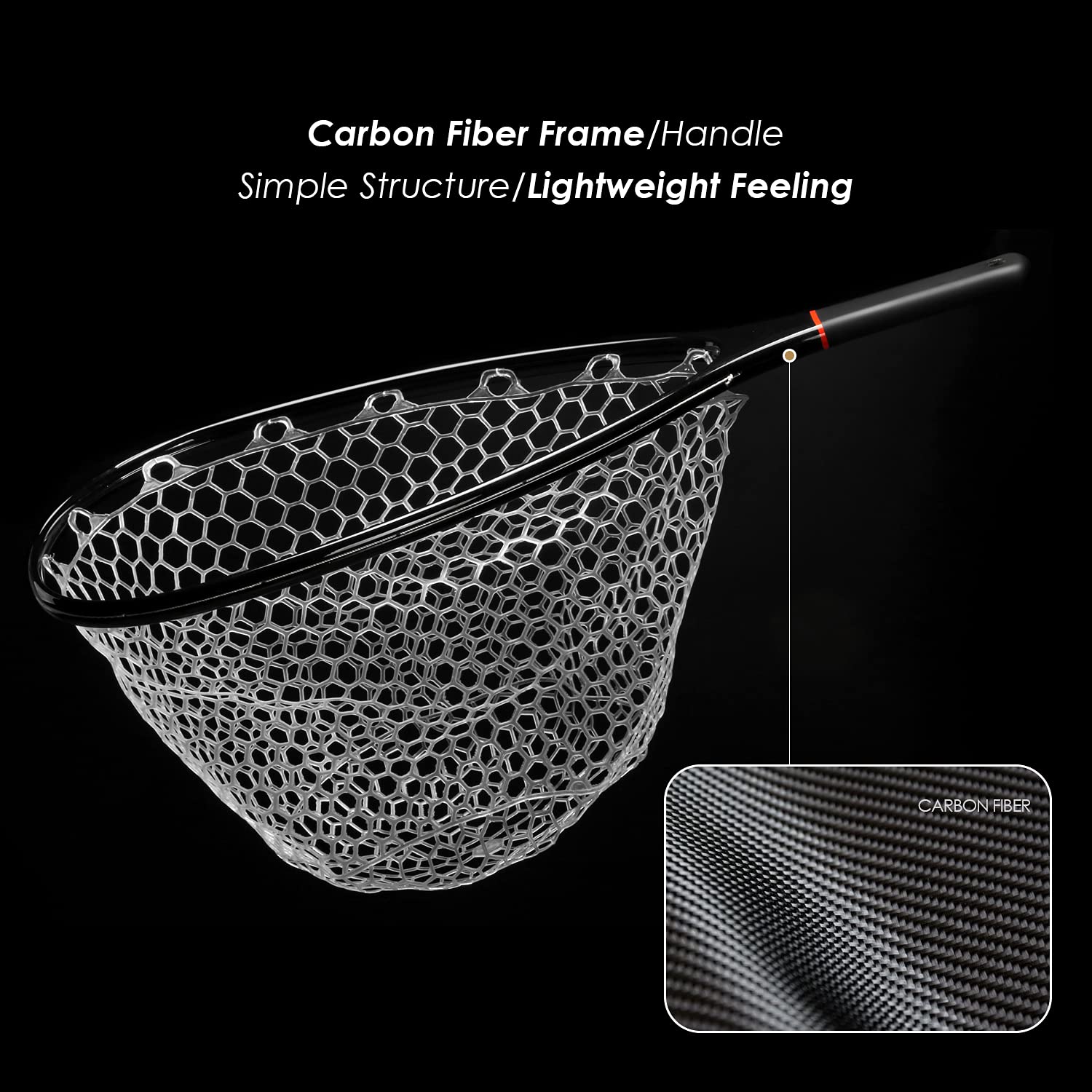 SF Fly Fishing Stealth Carbon Fiber Landing Net Soft Silicone Rubber Mesh Steelhead Catch and Release Net with Black Magnetic Net Release Combo Kit