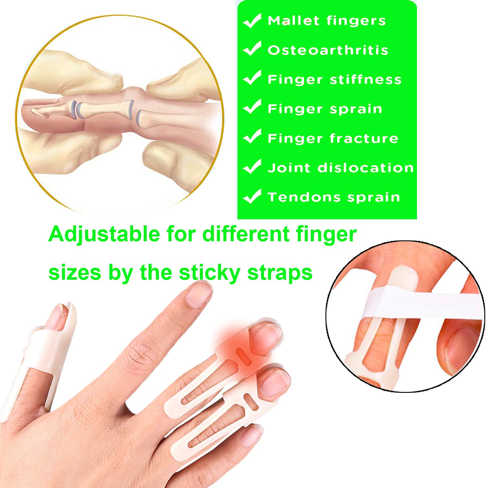 Reppkyh Big Finger Splints, Mallet Brace Large Size Plastic Support, Immobilizer Joint Protection Injury Finger,osteoarthritis, and pain (1 Set(3Pcs)), White Splints