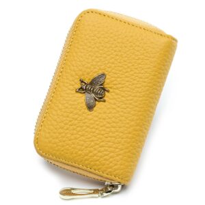 imeetu rfid credit card holder, small leather zipper card case wallet for women(yellow)