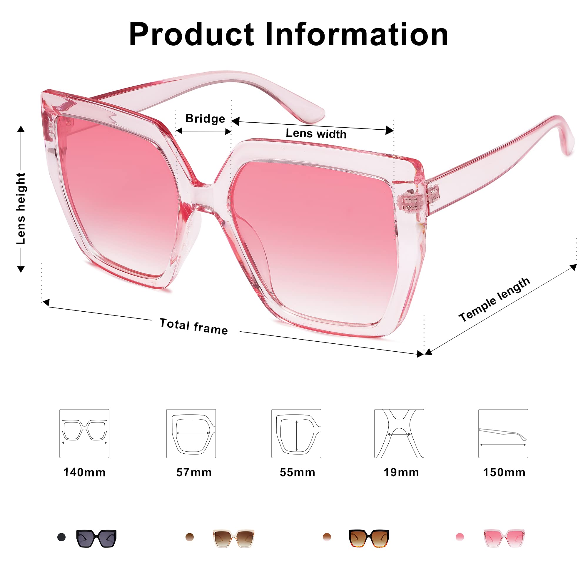 SOJOS Horned Rim Thick Sunglasses for Women Trendy Oversized Black Modern Hipster Fashion Shades SJ2161 with Transparent/Gradient Pink