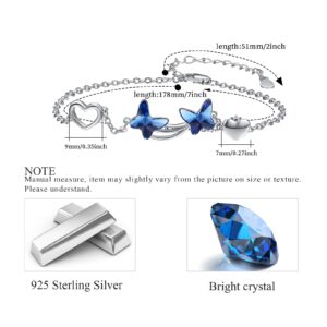 MEDWISE Butterfly Bracelets for Women Sterling Silver Butterfly Bracelets with Blue Crystal Animal Adjustable Bracelets Butterfly Wrist Bracelets Jewelry Christmas Gifts for Women