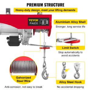 VEVOR Electric Hoist, 1320LBS Electric Winch, Steel Electric Lift, 110V Electric Hoist with Wireless Remote Control