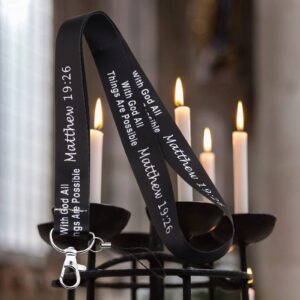 LQRI Christian Lanyard ID Holder Keychain Bible Verse Matthew 19:26 Gift With God All Things Are Possible Gift Clip Charm Catholic Gift Religious Baptized Jewelry (Black)