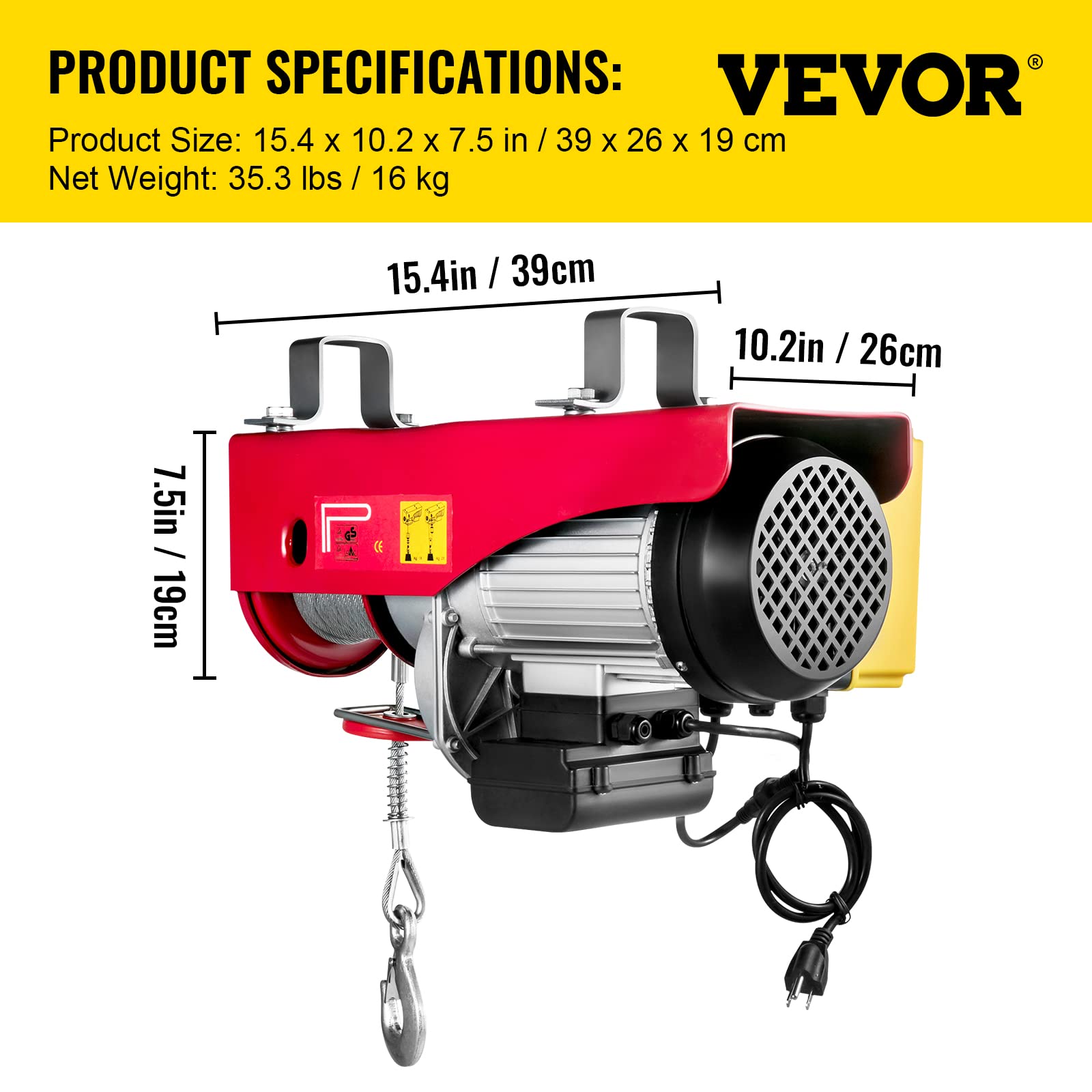 VEVOR Electric Hoist, 1320LBS Electric Winch, Steel Electric Lift, 110V Electric Hoist with Wireless Remote Control