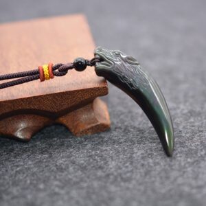 QIANXU Rainbow Obsidian Necklace Wolf Teeth Pendant Crystals Amulet Healing Jewelry (rainbow obsidian)