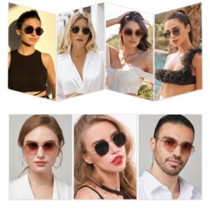 SOJOS Hexagon Square Polarized Sunglasses for Women Men Retro Gold Rim Wire Frame Polygon Shades SJ1101, Black Frame/Grey Lens