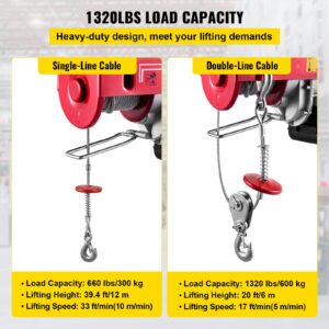 VEVOR Electric Hoist, 1320LBS Electric Winch, Steel Electric Lift, 110V Electric Hoist with Wireless Remote Control