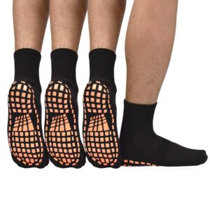 elutong men non slip sticky grips socks 3 pairs tile wood floors anti-skid workout yoga pilates hospital slipper socks