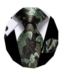 dubulle mens tie set solid paisley silk striped necktie for men with cufflinks tie and pocket square,a sage green