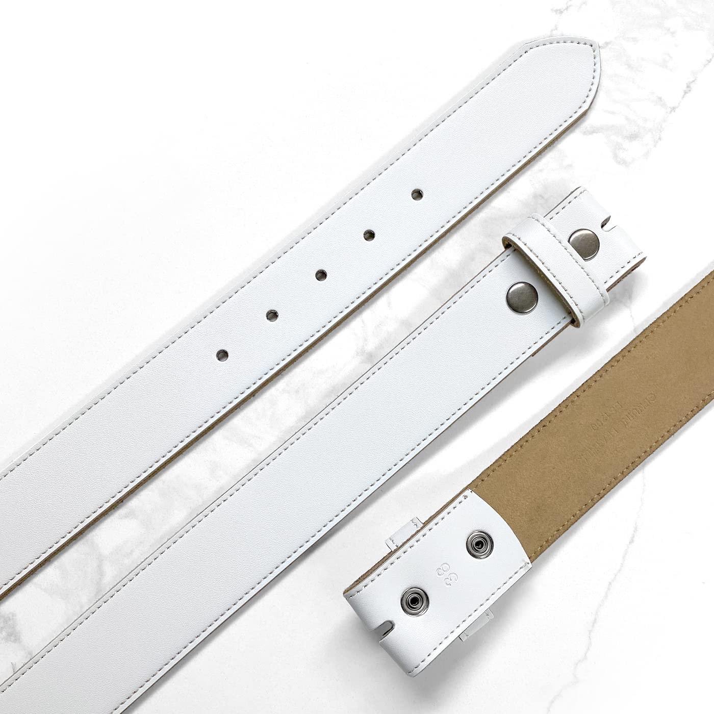 BS1200 White Belt Genuine Leather Replacement Casual Belt Strap 1-1/2"(38mm) Wide N (White, 34)