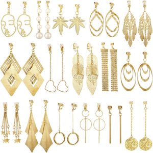 16 pairs clip on drop dangle earrings set bohemian tassel pendant clip earrings gold plated ear clips non-piercing pendant earrings for women (chic style)