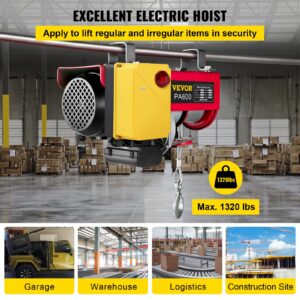 VEVOR Electric Hoist, 1320LBS Electric Winch, Steel Electric Lift, 110V Electric Hoist with Wireless Remote Control