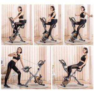 leikefitness Folding Stationary Bike Recumbent Exercise Bike w/Arm Resistance Bands-Pulse Sensor-LCD Monitor and Easy to Assemble Indoor Cycling Bike 2280 (GREY)