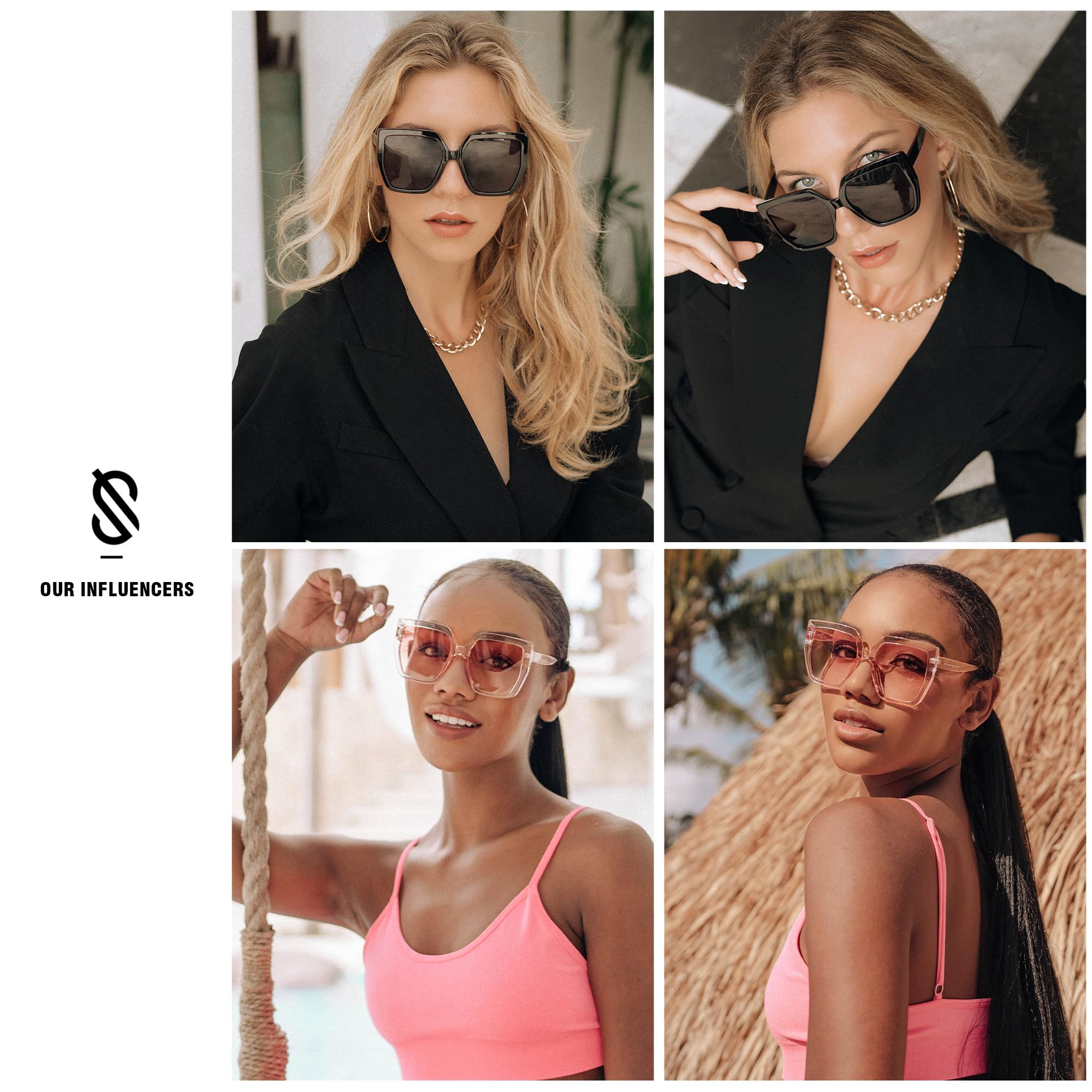 SOJOS Horned Rim Thick Sunglasses for Women Trendy Oversized Black Modern Hipster Fashion Shades SJ2161 with Transparent/Gradient Pink