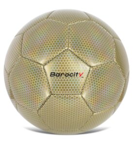 barocity classic gold size 4 soccer ball - premium outdoor and indoor soccer ball with reflective iridescent rainbow hex pattern, perfect boys and girls soccer ball for playtime, practice and training