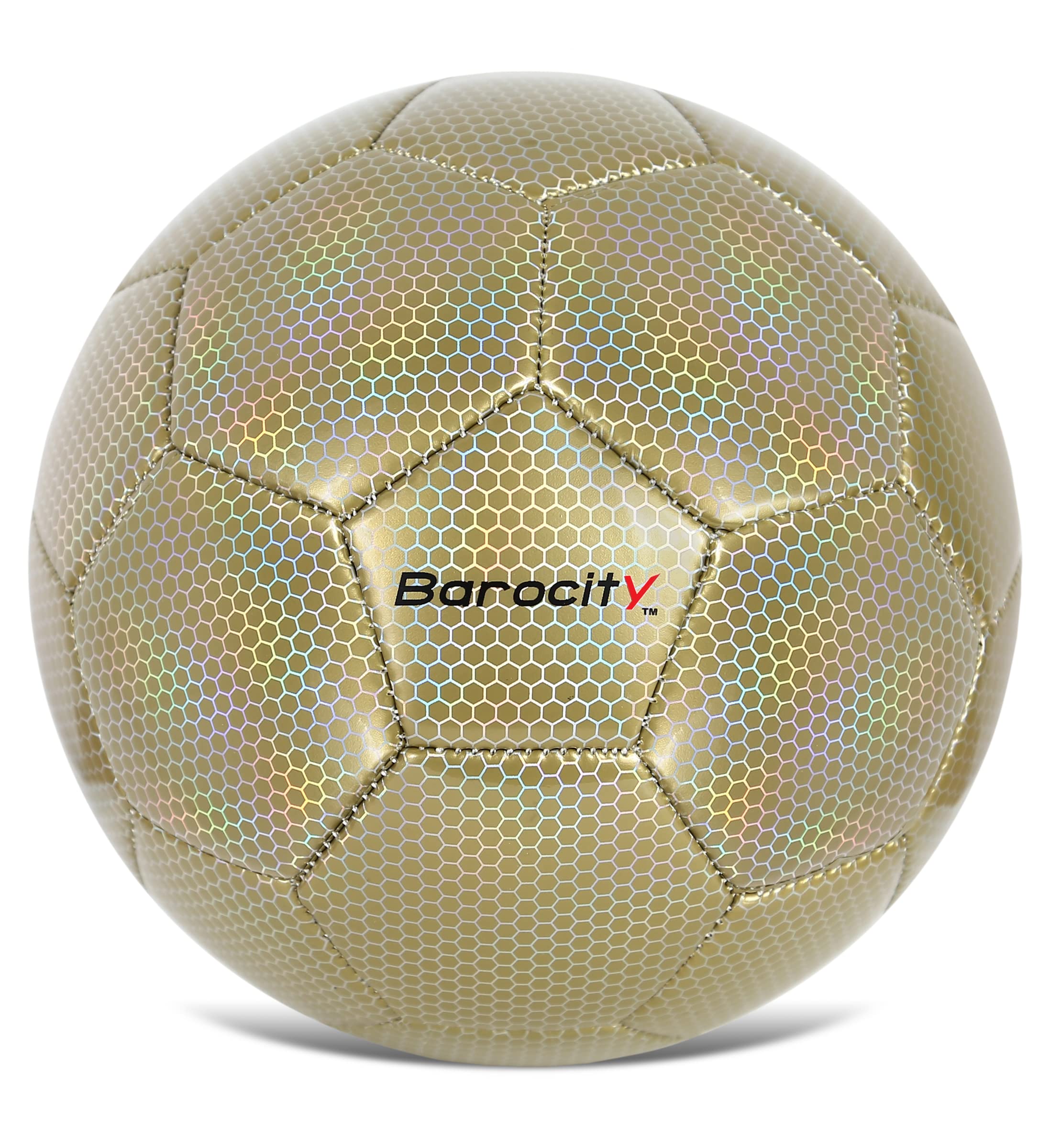 Barocity Classic Gold Size 4 Soccer Ball - Premium Outdoor and Indoor Soccer Ball with Reflective Iridescent Rainbow Hex Pattern, Perfect Boys and Girls Soccer Ball for Playtime, Practice and Training