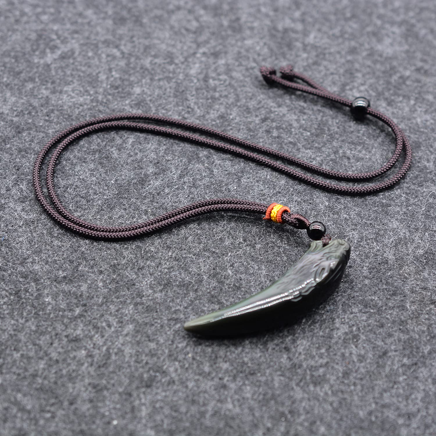 QIANXU Rainbow Obsidian Necklace Wolf Teeth Pendant Crystals Amulet Healing Jewelry (rainbow obsidian)