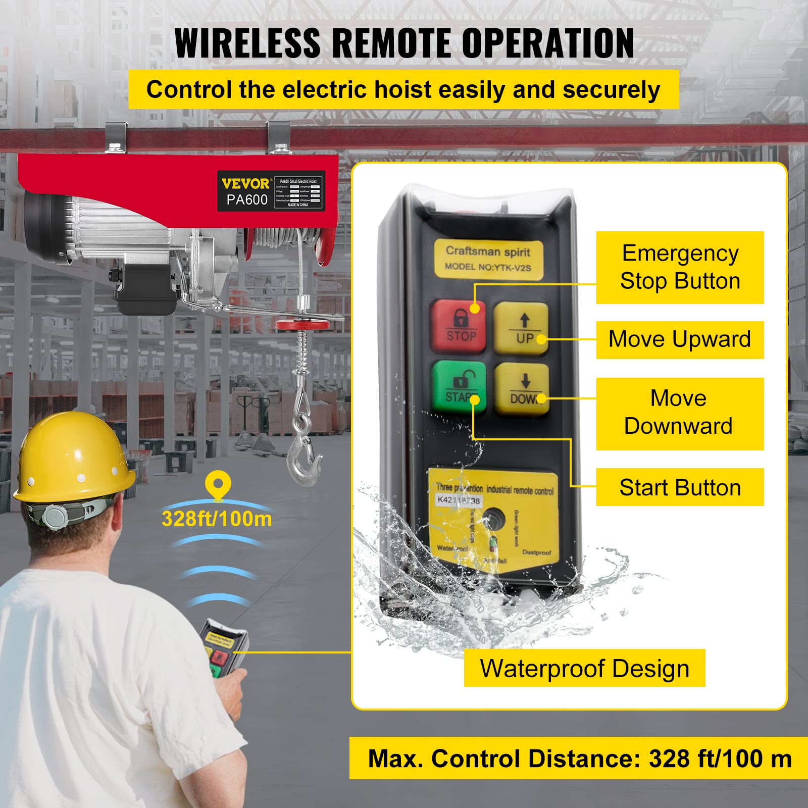 VEVOR Electric Hoist, 1320LBS Electric Winch, Steel Electric Lift, 110V Electric Hoist with Wireless Remote Control