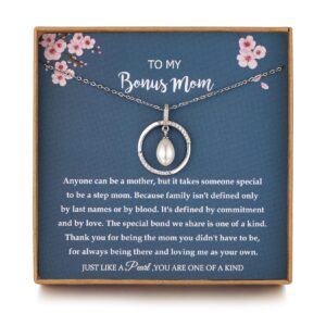 mom gifts, bonus mom gifts from daughter/bride, mothersday gifts for mother in law/step mother wedding gift, sterling silver single pearl necklace for women