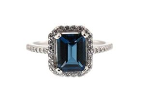 4.00 carat emerald cut synthetic blue sapphire & diamond halo engagement ring in 14k white gold plated (11.5)