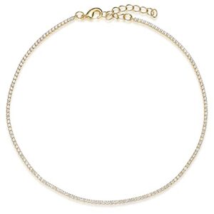 vescence cubic zirconia choker adjustable 12-14 inch | 1.75mm round cut tennis cz chain necklace gold for layering | bridal party gold jewelry hypoallergenic