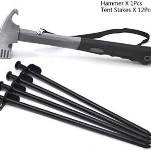 Clarmonde 12-Inch Tent Stakes & Tent Hammer, Heavy Duty Camping Stakes, Forged Steel Tent Pegs Unbreakable and Inflexible, Available in Rocky Place Dessert Snowfield and Grassland (Black)