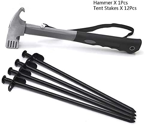 Clarmonde 12-Inch Tent Stakes & Tent Hammer, Heavy Duty Camping Stakes, Forged Steel Tent Pegs Unbreakable and Inflexible, Available in Rocky Place Dessert Snowfield and Grassland (Black)