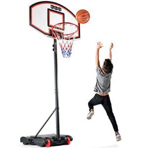 play22 kids adjustable basketball hoop height 5-7 ft - portable basketball hoop for kids teenagers youth and adults with stand & backboard wheels fillable base - basketball goals indoor outdoor play