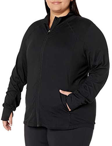 Amazon Essentials Women's Brushed Tech Stretch Full-Zip Jacket (Available in Plus Size), Black, X-Large