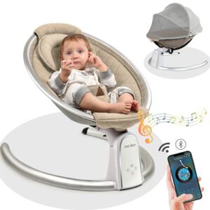 hot mom upgrade cotton electric baby bouncer for infant,bluetooth baby swing enabled automatic, baby rocker inset music speaker, baby chair intelligent timing & led touch screen (sand1)