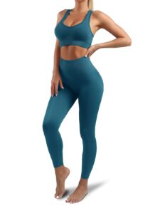 women’s yoga outfits 2 piece set workout tracksuits sports bra high waist legging active wear athletic clothing set (medium, 1917 teal green)