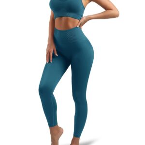 Women’s Yoga Outfits 2 piece Set Workout Tracksuits Sports Bra High Waist Legging Active Wear Athletic Clothing Set (Medium, 1917 Teal Green)