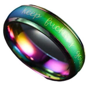 jude jewelers 6mm stainless steel color changing temperature sensative mood indication keep fucking going inpiration wedding band ring (rainbow, 7)