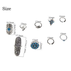 Flosy Vintage Turquoise Finger Rings Set Flower Ring Stackable Joint Midi Knuckle Ring Jewelry for Women and Girls (Silver 5)