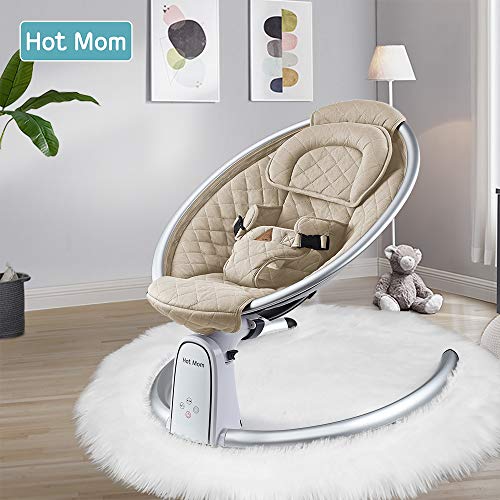 Hot Mom Upgrade Cotton Electric Baby Bouncer for Infant,Bluetooth Baby Swing Enabled Automatic, Baby Rocker Inset Music Speaker, Baby Chair Intelligent Timing & LED Touch Screen (sand1)