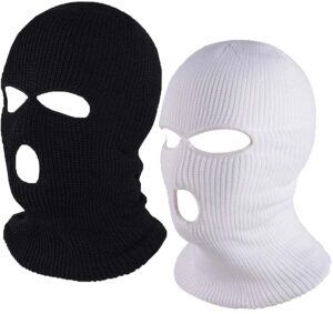 fvviia 2 pieces 3 hole knitted face cover double thermal windproof winter ski mask for outdoor sports (white&black)