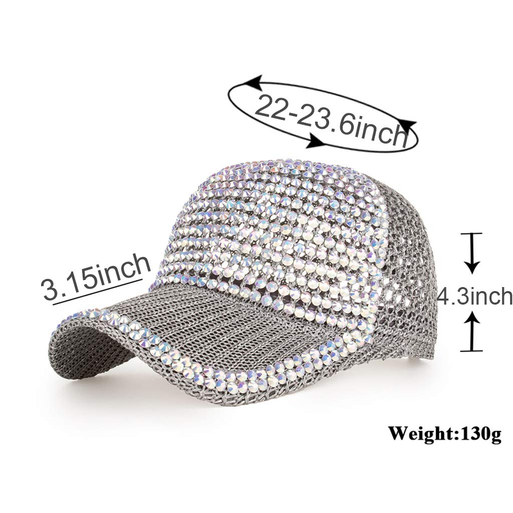 Women Men Studded Rhinestone Crystals Adjustable Ponytail Mesh Baseball Cap Shiny Bling Casual Sports Cap Breathable Sun Hat